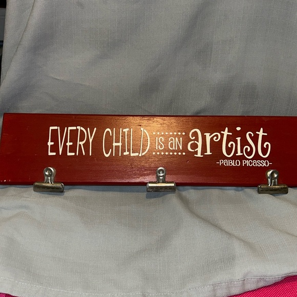Wall Decor | Every Child Is An Artist Wood Sign With Three Clips For ...